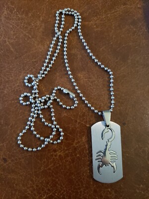 SCORPION PUZZLE DOG TAG NECKLACE BEAD LINK CHAIN 26-1/2" Brushed Nickel ...