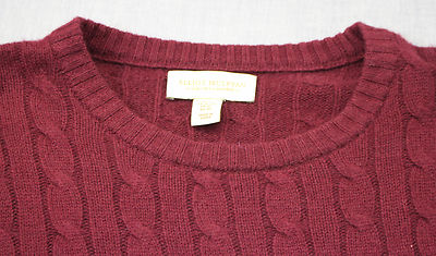 ELLIOT MULRYAN Men Burgundy Red Soft 100% CASHMERE Crewneck Cable ...