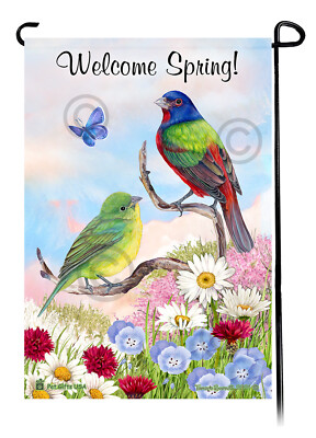 Welcome Spring Garden Flag - Painted Bunting | eBay