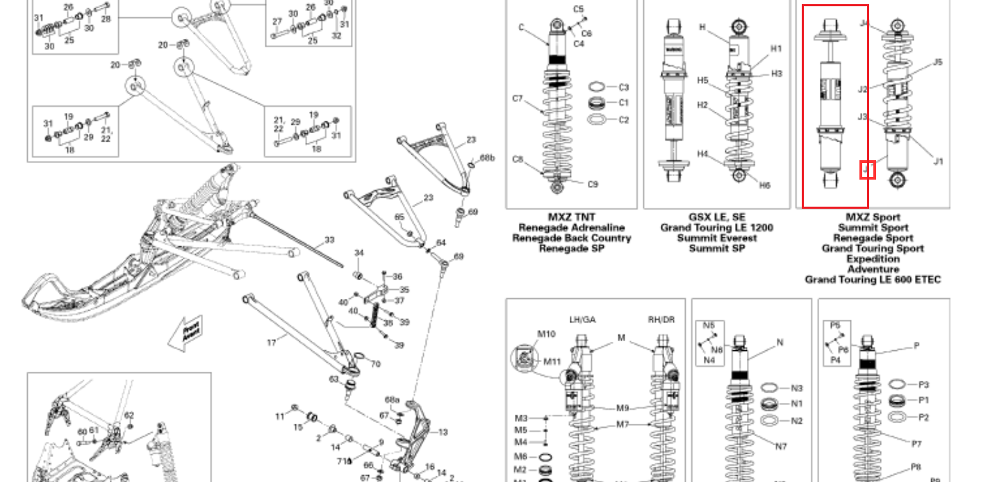 2012 Ski-Doo GSX 800r E-tec Front HPG Ski Shock 505072261 MXZ 600ho ...