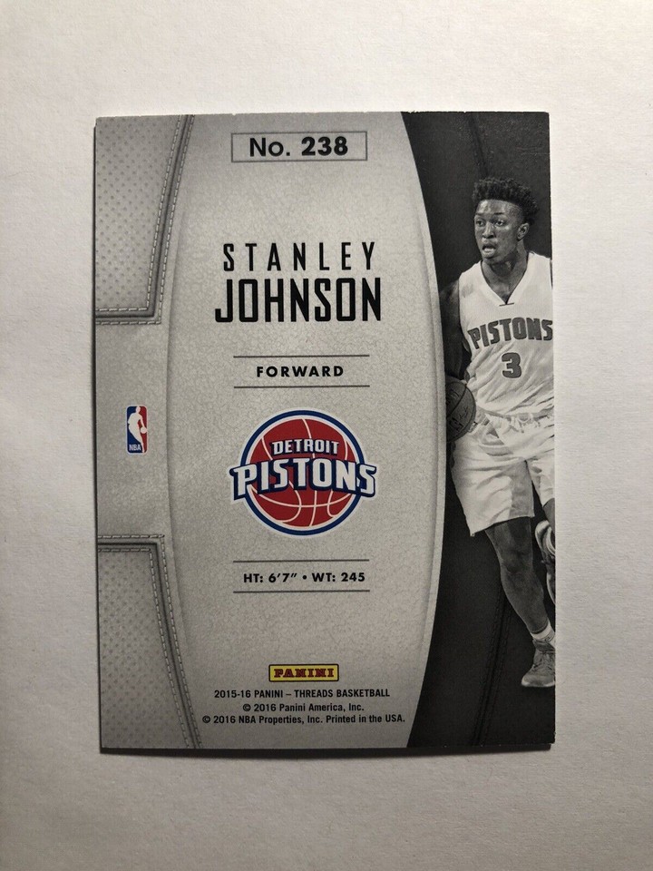 2015-16 Panini Threads Leather Rookies Stanley Johnson #238 Rookie RC ...