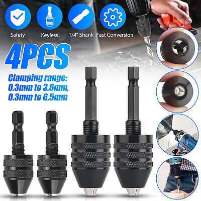 4Pcs 1/4"Hex Shank Keyless Drill Chuck Adapter Bit Quick Change ...