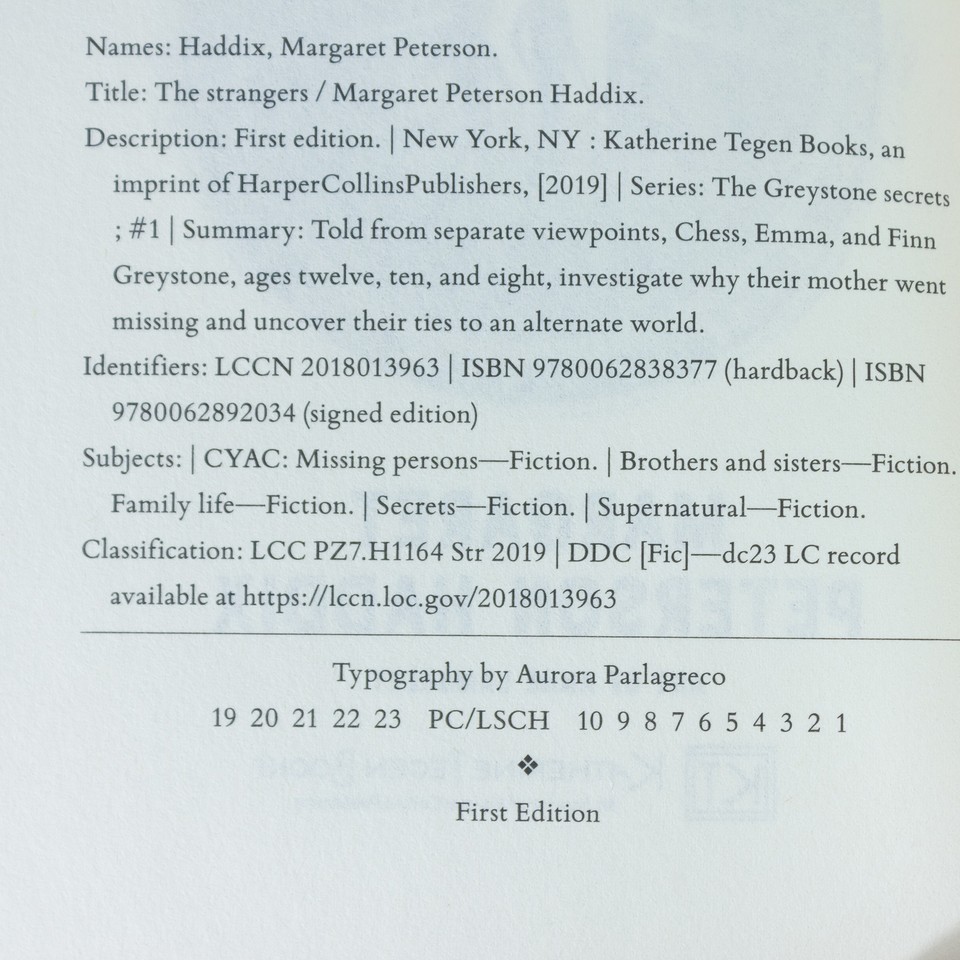 The Strangers Margaret Peterson Haddix SIGNED Book 1st Edition ...