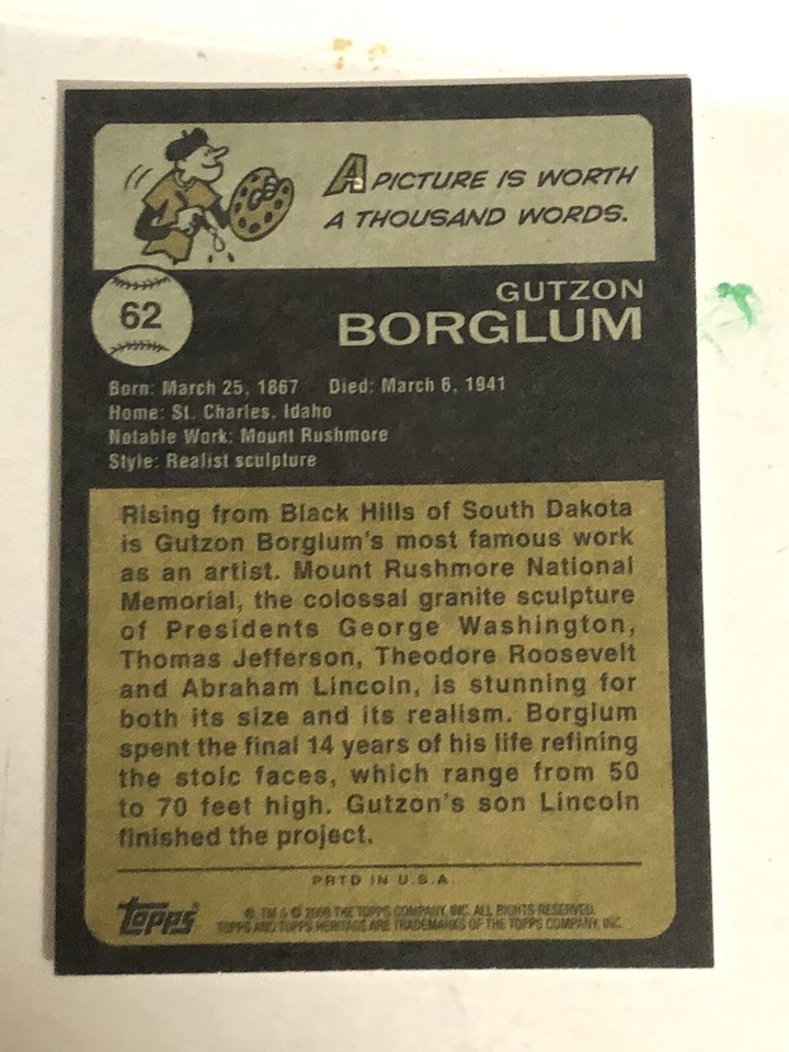 Gutzon Borglum Trading Card Topps American Heritage 2009 #62 | eBay