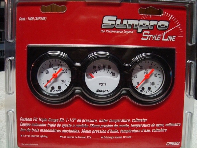 SUNPRO 1 1/2" Mechanical Mini Triple Gauge Kit White / Black Bezel ...