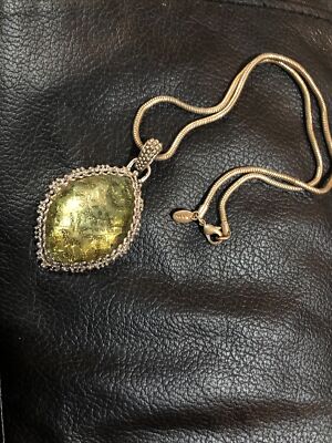 RMN Signed Vintage Necklace Gold Tone Metal Chain Green Pendent 9 In | eBay
