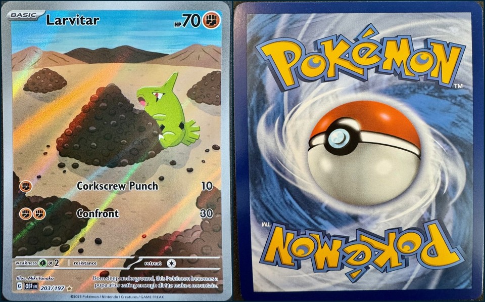 Larvitar Art Rare Holo Pokemon Obsidian Flames 2023 NM OBF 203/197 ...