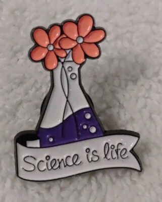 Science Is Life Pink Flowers In Beaker Metal Enamel Badge Brooch Pin | eBay