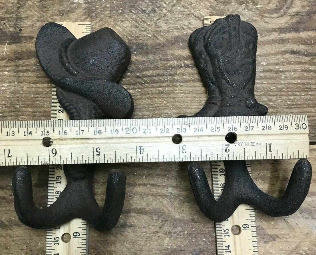 western 2 Coat Hooks Hat Wall rustic cast iron hanger Barn Cowboy Lodge Hat Boot | eBay