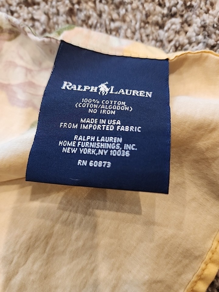 RALPH LAUREN KATHLEEN King Bedskirt Yellow Cabbage Rose Floral Dust ...