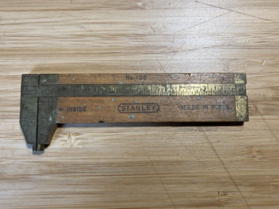 Vintage Stanley No. 136 4” Caliper Ruler Brass and Wood Inside ...