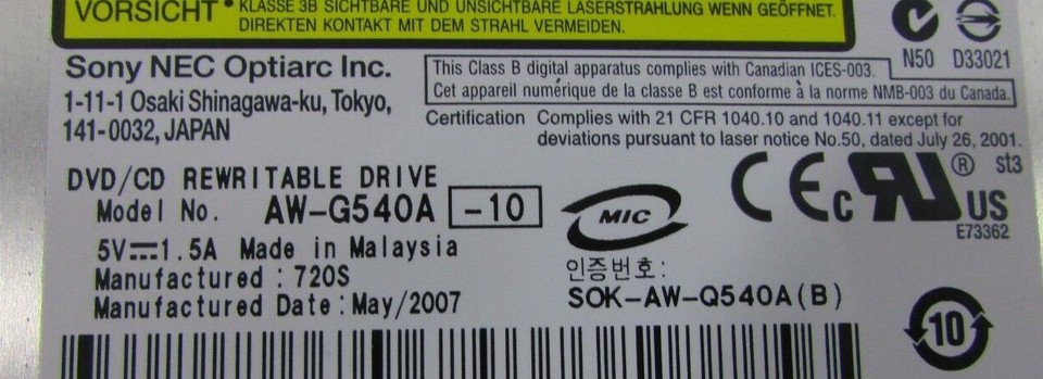 3 CD-RW/DVD Drives - Sony Optiarc CRX890A, AW-G540A & HL Data Storage ...