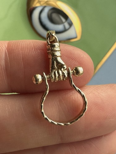 9k Yellow Gold Figa Fist Charm Holder Hand Enhancer Shackle Rare Mano ...