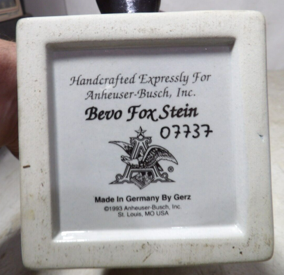 Vintage 1993 Budweiser Anheuser-Busch Beer Bevo Fox Gerz Germany Stein ...