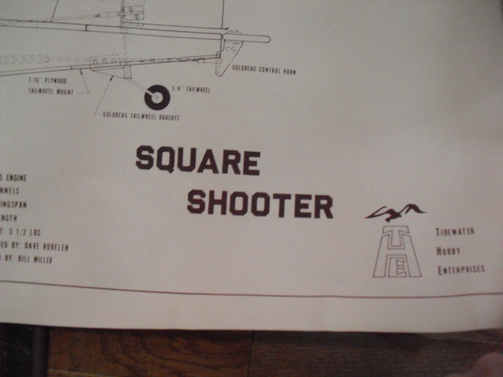 Big Vintage Tidewater Hobby RC Airplane Square Shooter Blueprint Wall ...