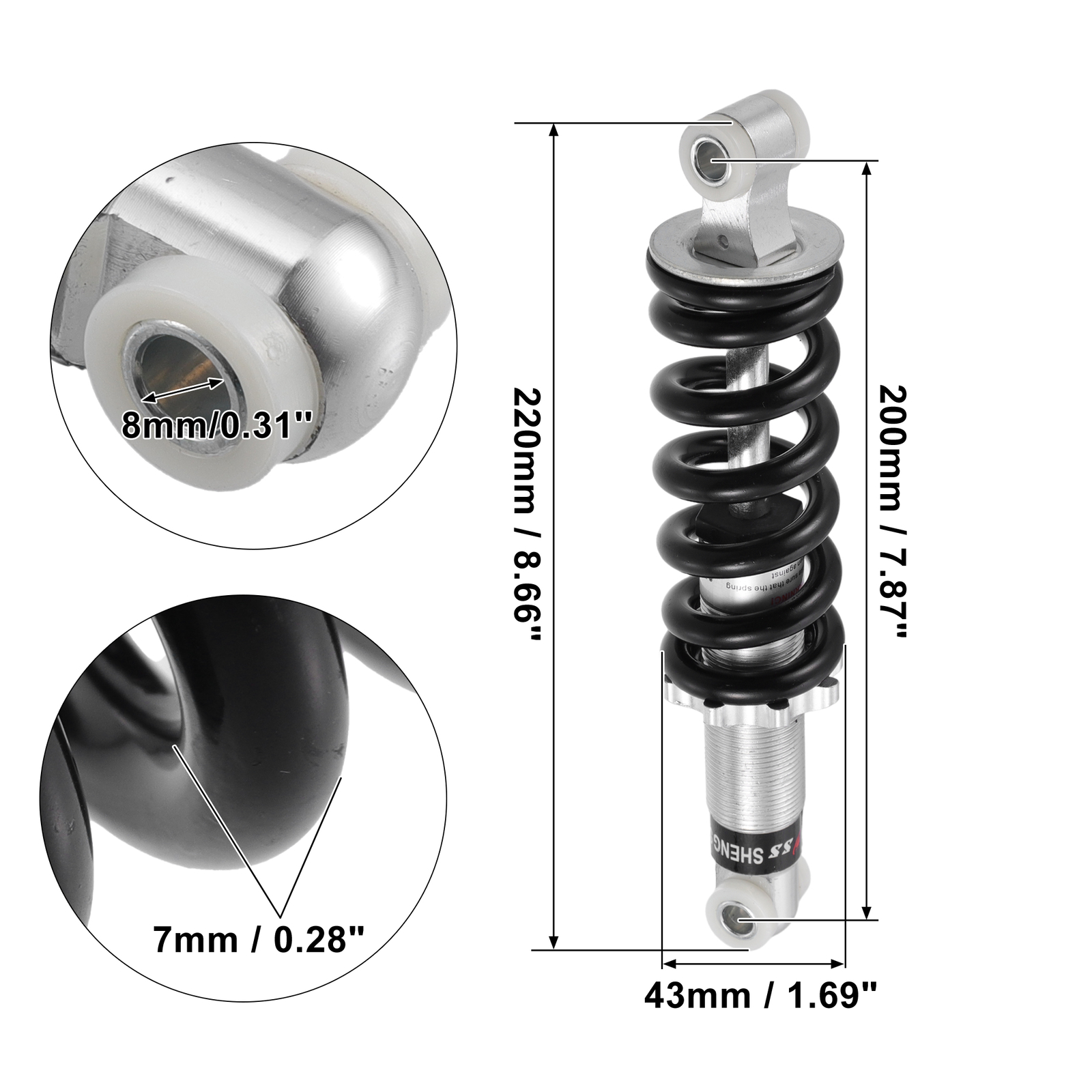 Universal Rear Shock Absorber 200mm 1200lbs Rear Shock Damper Pack of 1 ...