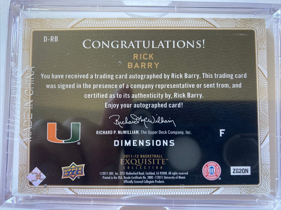 2011-12 UD UPPER DECK EXQUISITE AUTO AUTOGRAPH RICK BARRY HALL OF FAME ...
