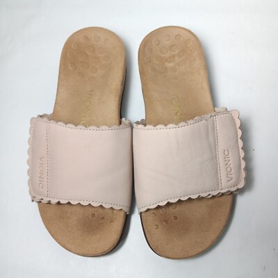 Vionic Sandals Florence Woman 6.5 Pink Scalloped Leather Adjustable ...