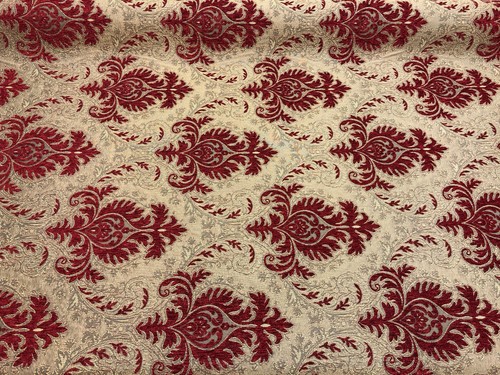 Sabrina Ruby Red Gold Damask Fabric Chenille upholstery Fabric by the ...