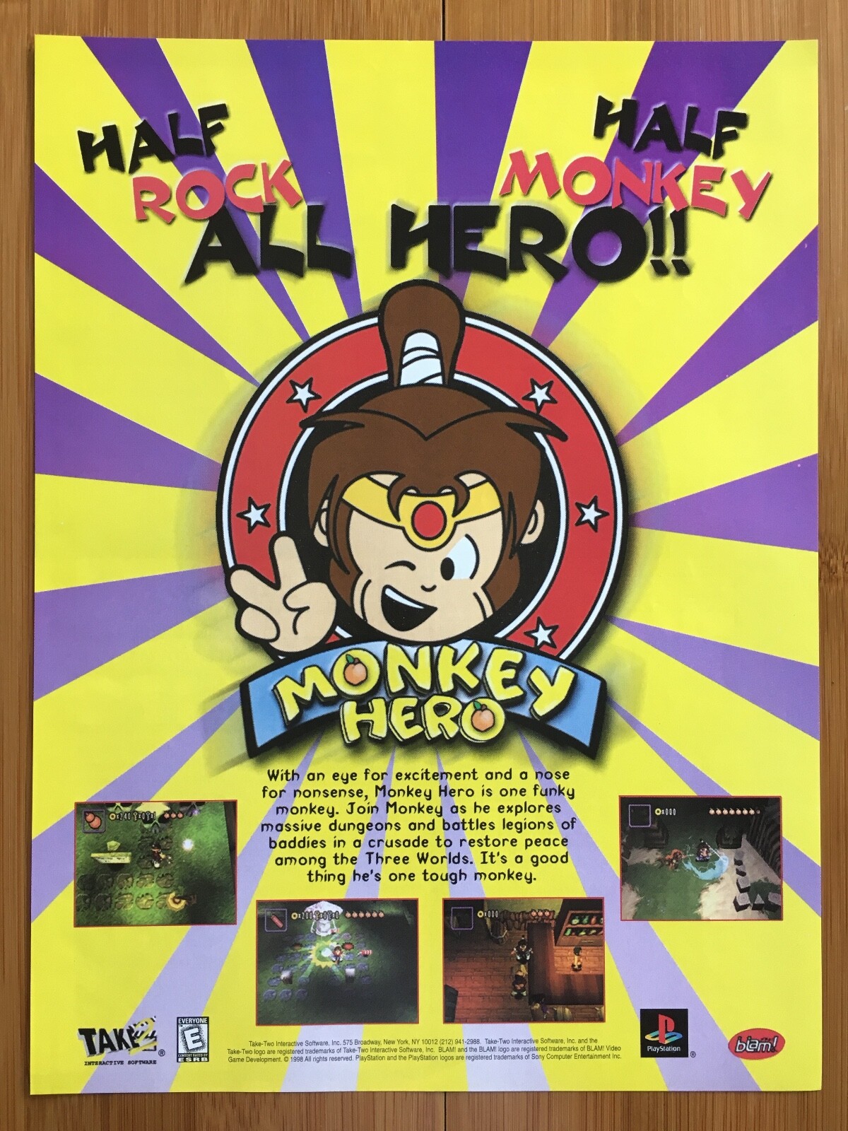 Monkey Hero PS1 Playstation 1 1999 Vintage Video Game Poster Ad Pop Art ...