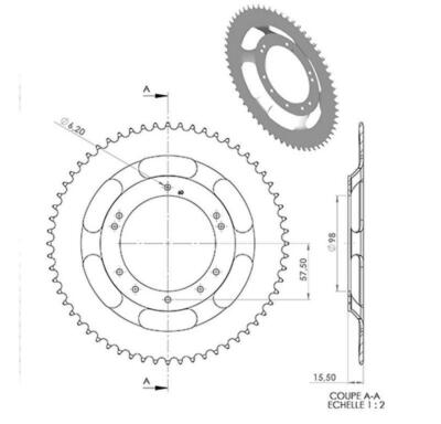 Couronne mobylette adaptable 103 grimeca/bernardi 60dts (d98) 10 trous ...