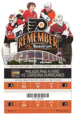 Philadelphia Flyers LAST GAME @ SPECTRUM 9/27/08 Ticket | eBay