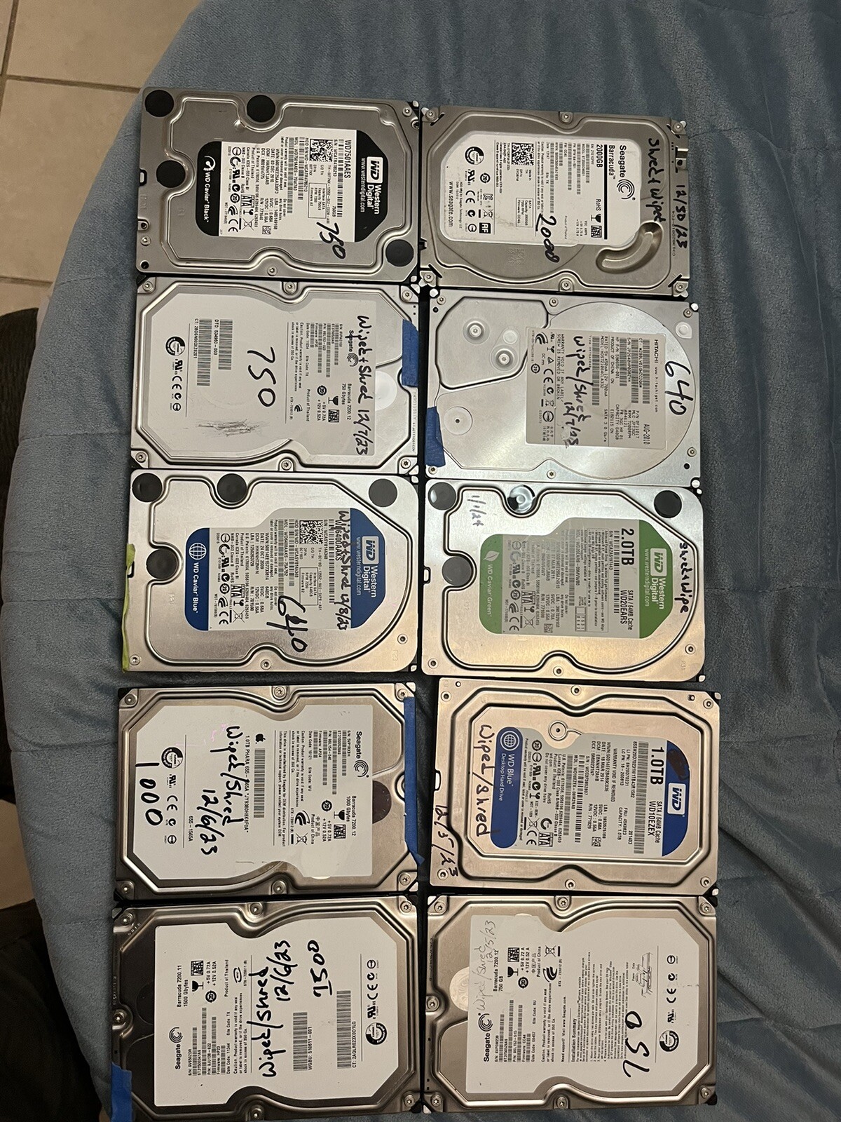 Lot of 10 3.5" SATA HDD Hard Drives Tested 2x 2tb 1x 1.5tb 2x1000 2x750 ...