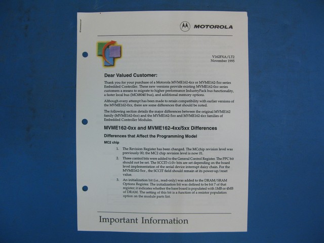 Motorola VME CPU MC68040 mvme-162-512A VXworks v5.2 ROM 4x Industry ...