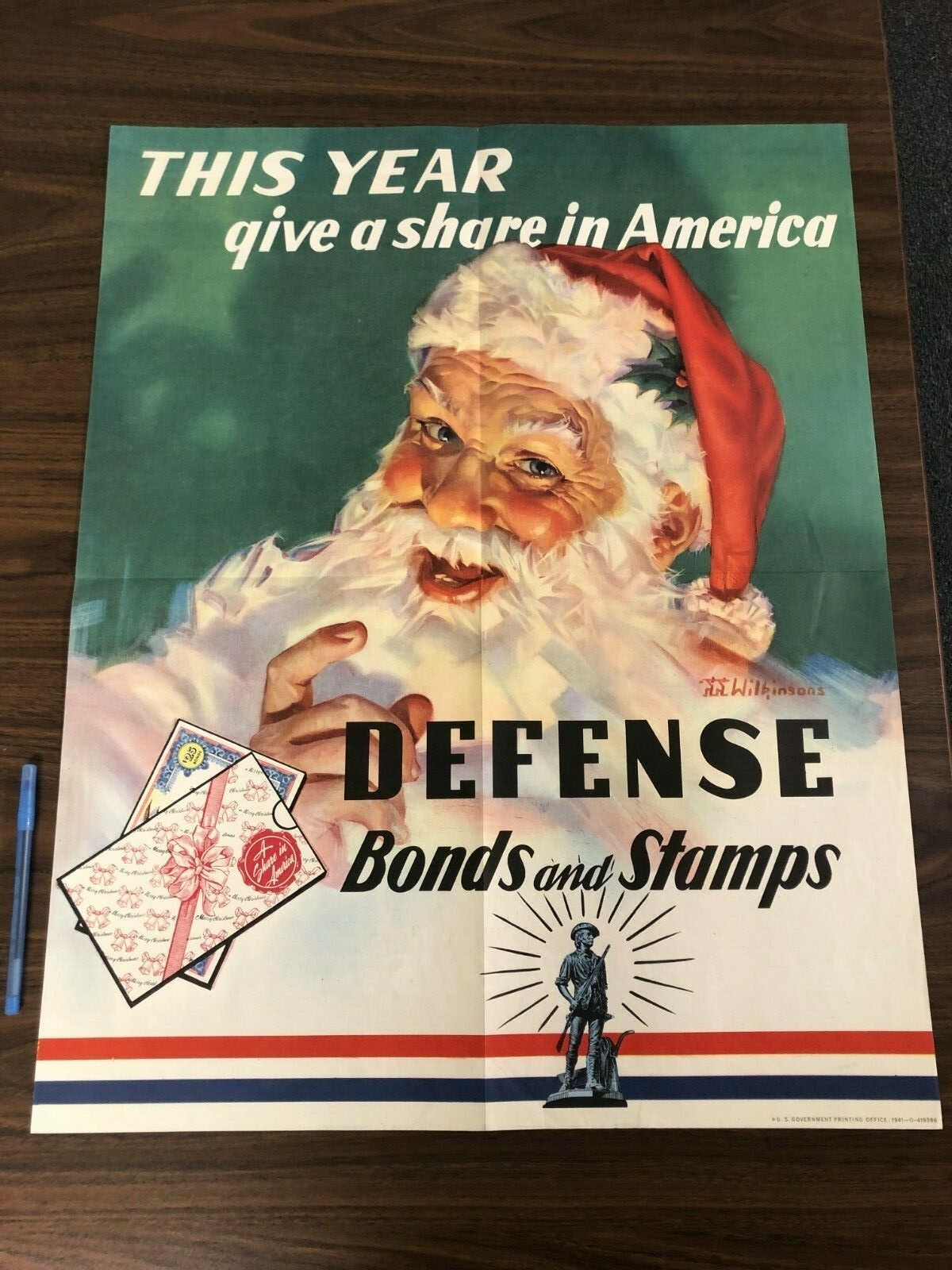 Santa Claus This Year Give A Share Defense Bonds Stamps WW2 ORIGINAL ...