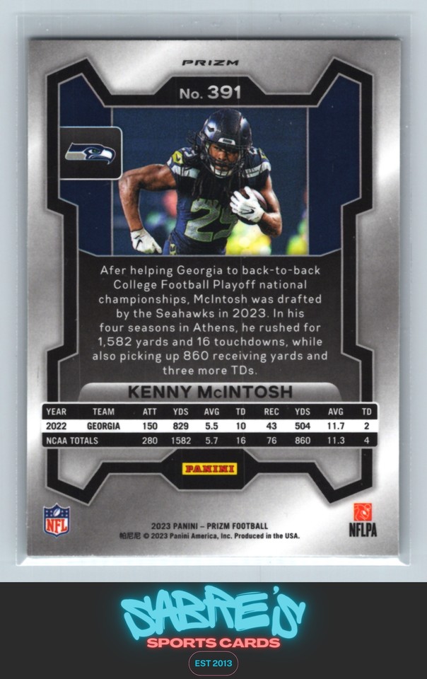 2023 Panini Prizm Kenny McIntosh RC Rookie Green Wave #391 Seattle ...