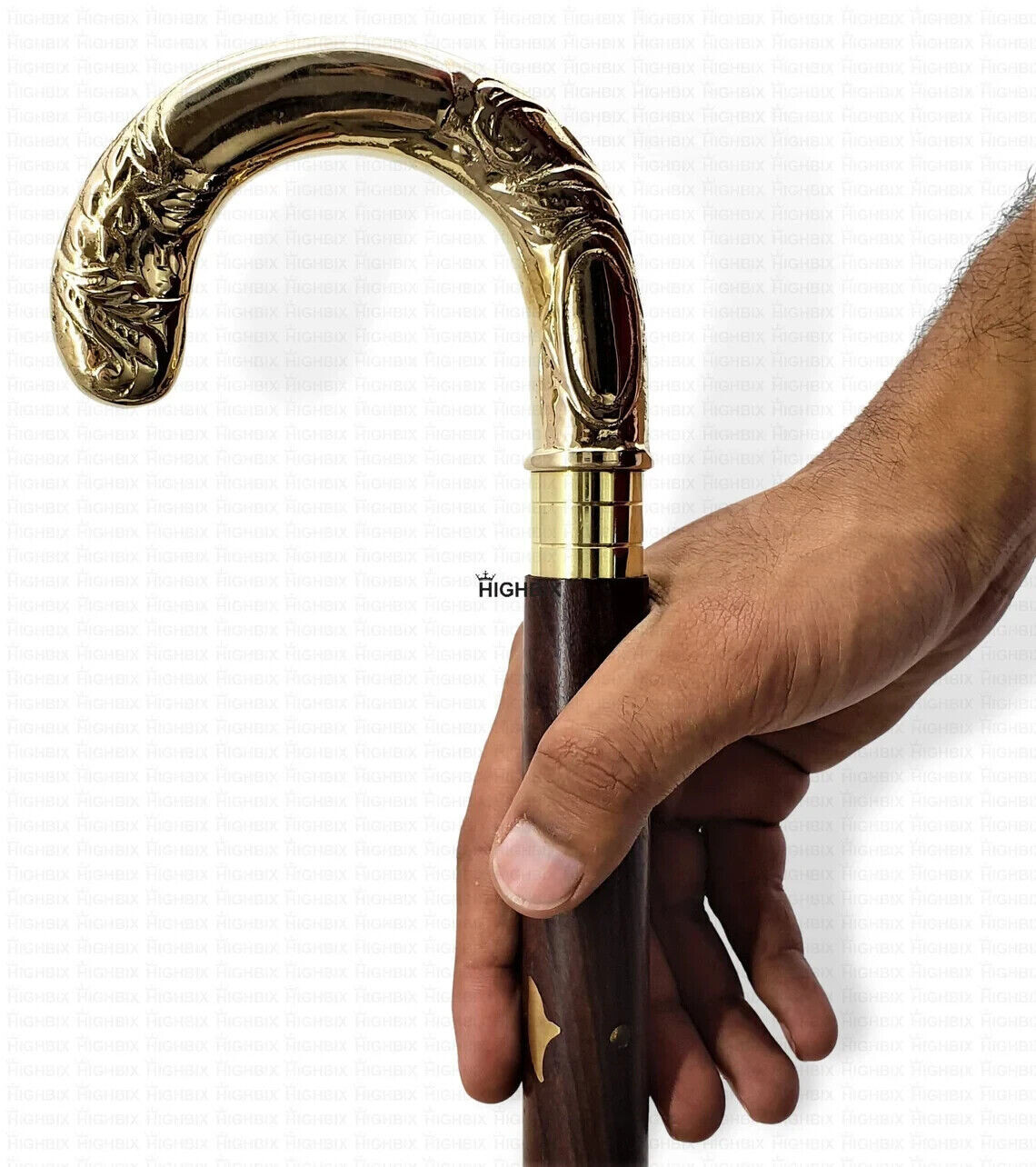 Solid Brass Golden head Handle Vintage Wooden Walking… - Gem