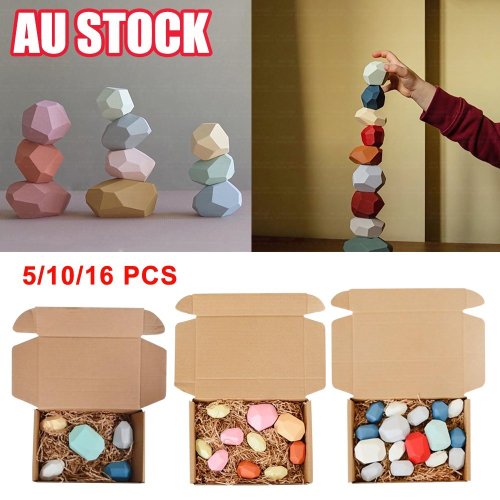 Toy CreativeIWooden Colored Stacking Balancing Stone Building Blocks ...