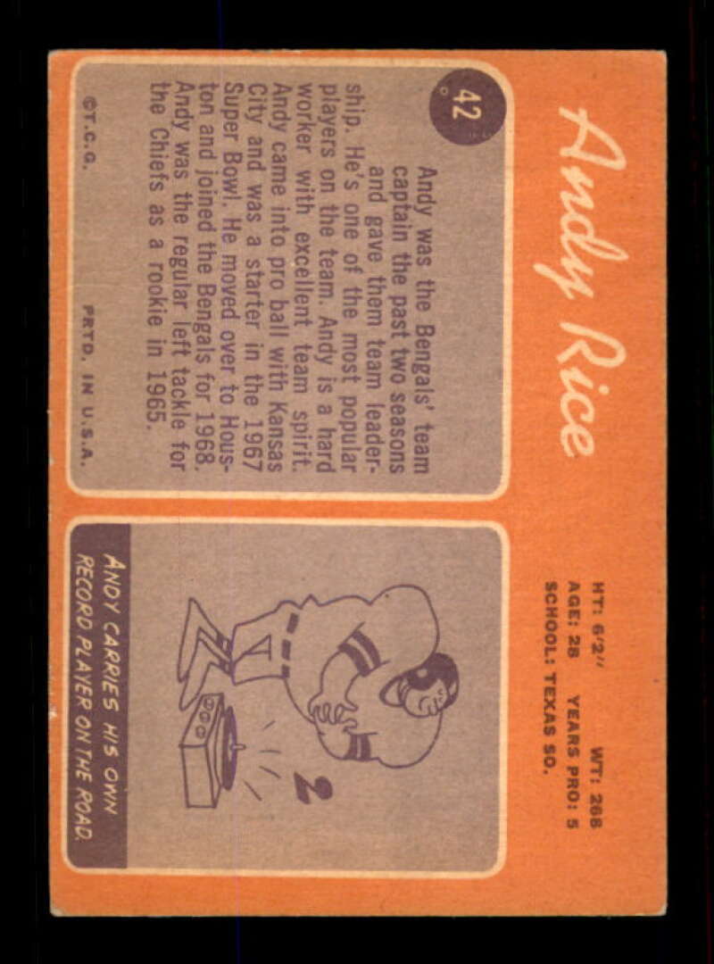1970 Topps #42 Andy Rice G RC Rookie Bengals 557437 | eBay