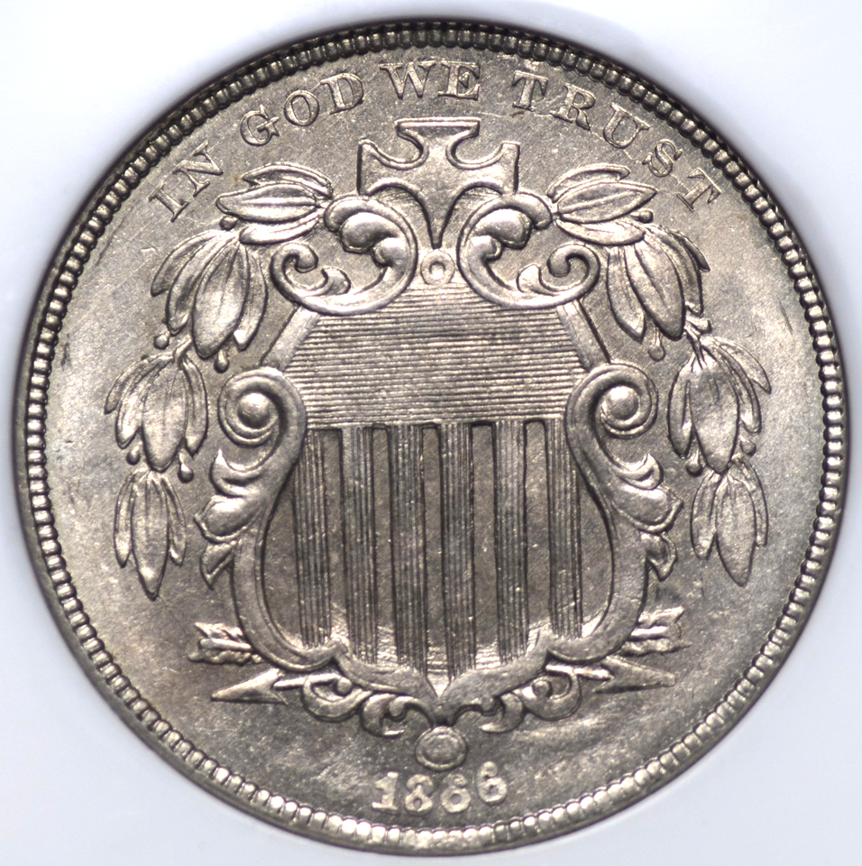 1866 WITH RAYS SHIELD NICKEL NGC VERY CHOICE MS 63 AN ...