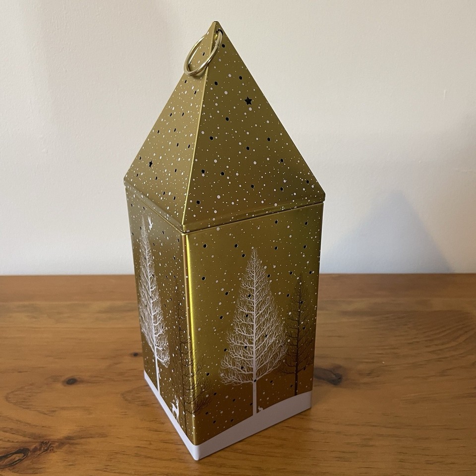 M&S Light Up Snowy Scene Gold Christmas Tin Empty | eBay UK