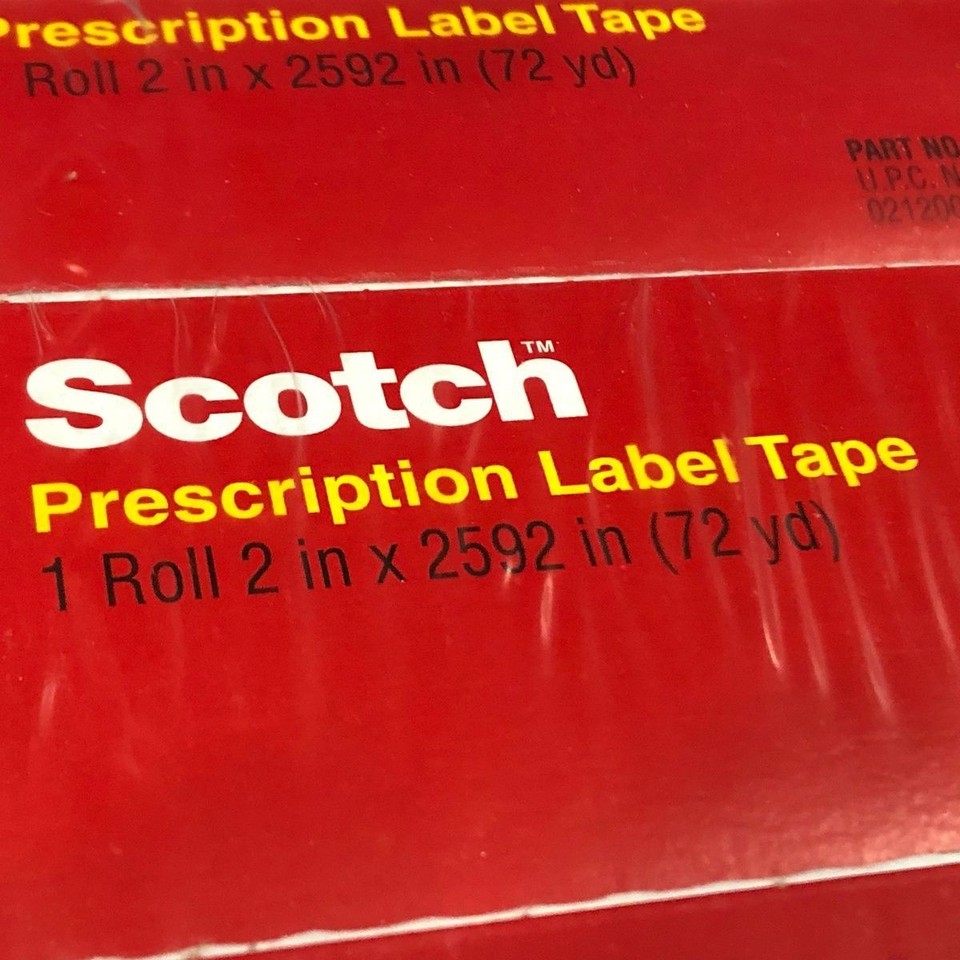 SCOTCH 3M Prescription Label Film Tape Roll 2"x 72yd Transparent 800, 6 ...