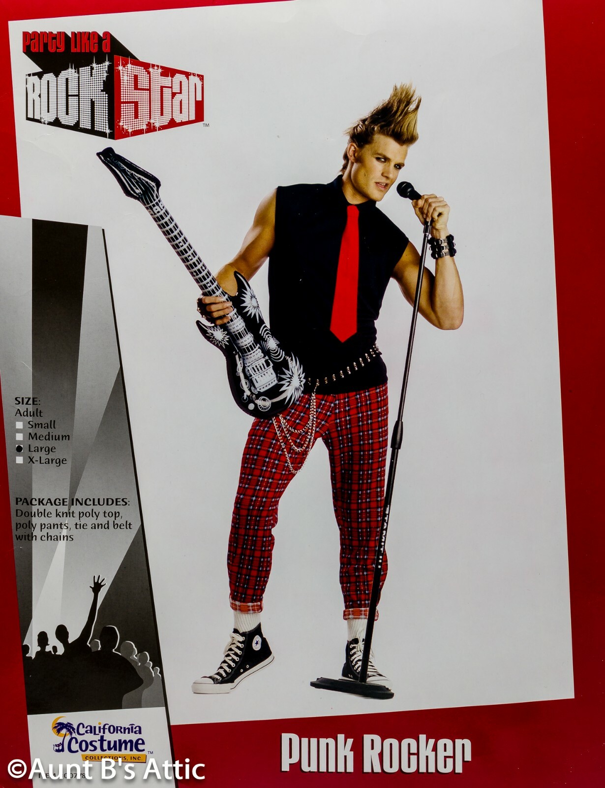 80's Punk Rocker Costume 4 Pc Red Plaid Pants Black Sleeveless Shirt ...