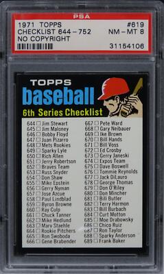 1971 Topps Checklist 644-752 NO COPYRIGHT #619 PSA 8 NM-MT | eBay