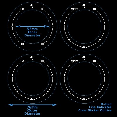 White 4x Lo-Med-Hi AC/CCW 4 Hob Dial Cooktop Burner Sticker Label For ...