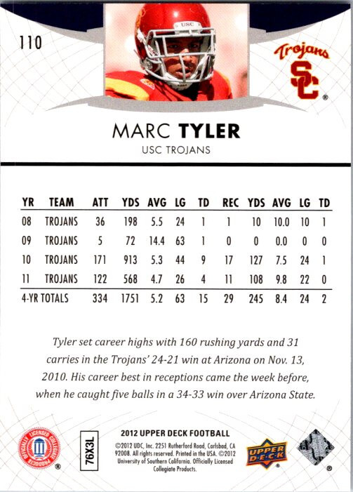Marc Tyler - 2012 Upper Deck - # 110 - USC Trojans | eBay