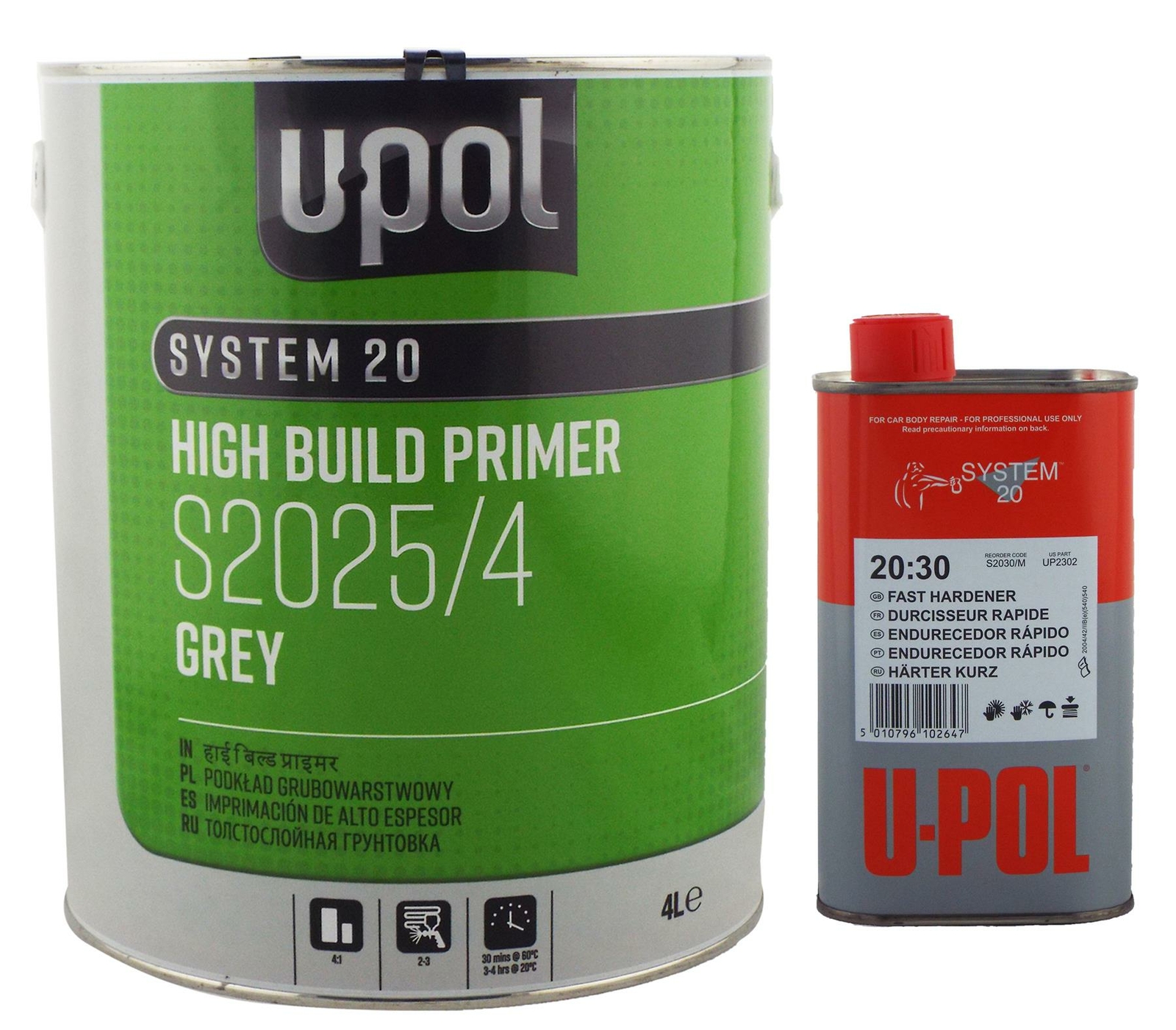 U-Pol 2K 1.25L High Build Paint Primer GREY S2025 S2030 Fast Hardener ...