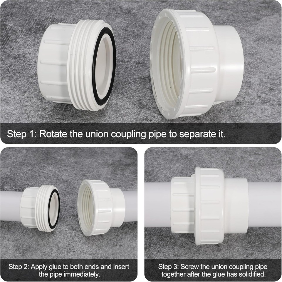 2" PVC Union Coupling Pipe Fitting, 2" Slip Union Schedule 40, EPDM O ...