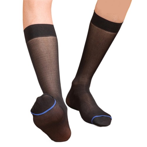 Mens Business Casual Over Calf Socks Nylon Blue Striped Formal Suit ...