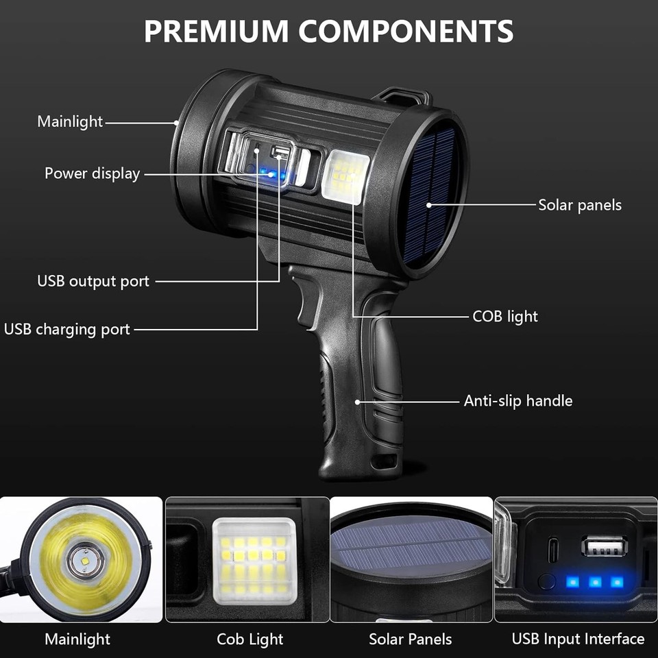 Super Bright Rechargeable 150000 Lumen Handheld Flashlight Spotlight ...