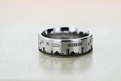 Mens Video Game Ring Super Mario Ring Engraved Tungsten Carbide Ring ...