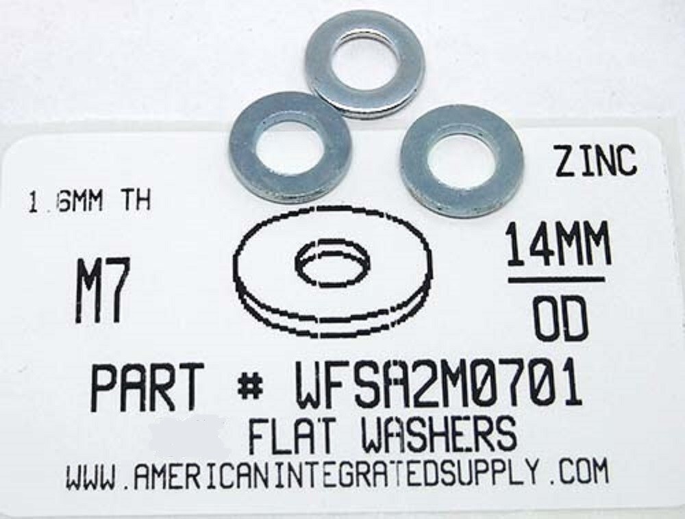 M7 FLAT WASHERS STEEL ZINC PLATED D125A 7.4IDX14.ODX1.6MM TH +/- (50 ...