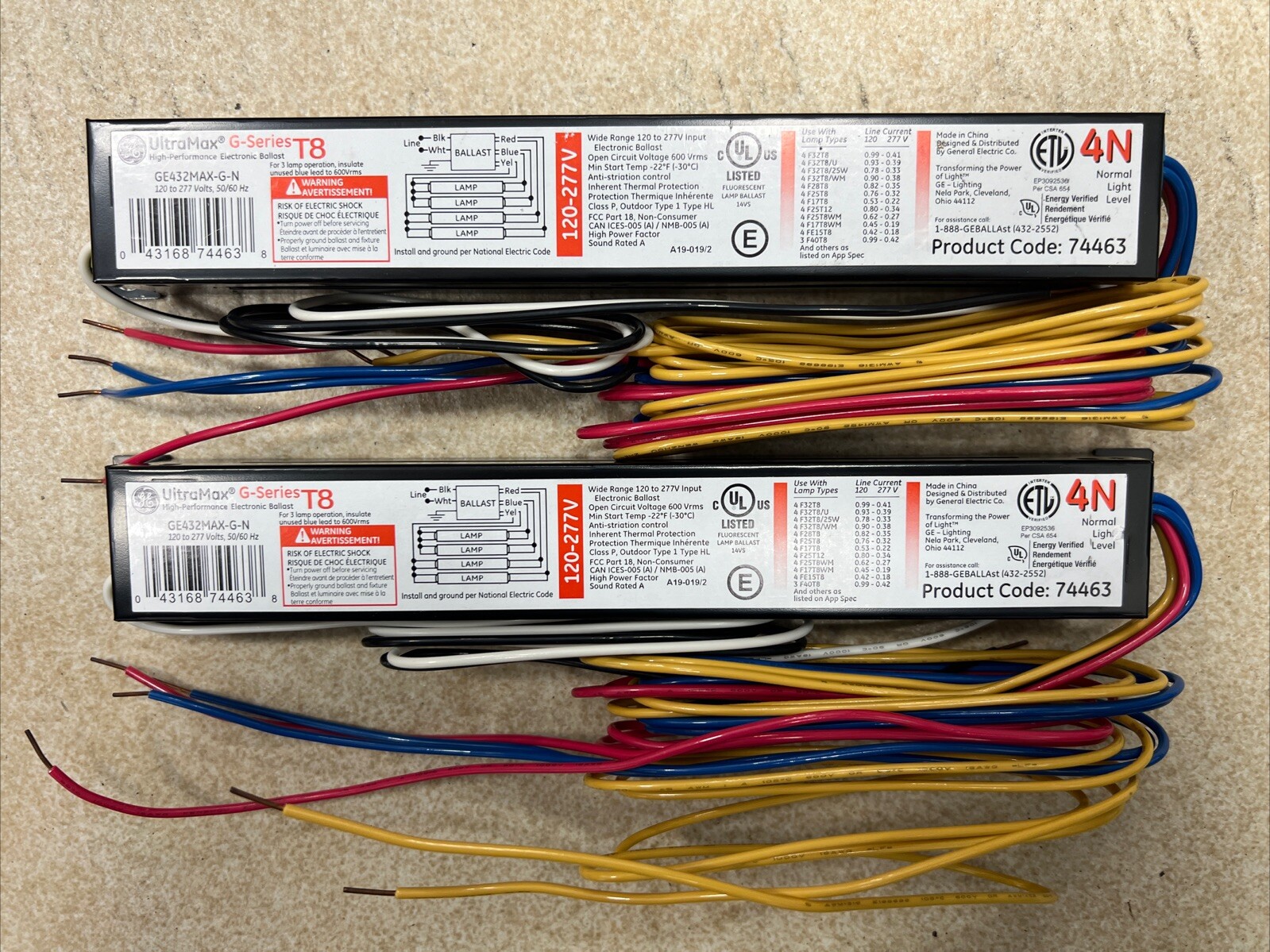 LOT OF 2 GE 74463 UltraMax G-Series T8 Electronic Ballast GE432MAX-G-N ...