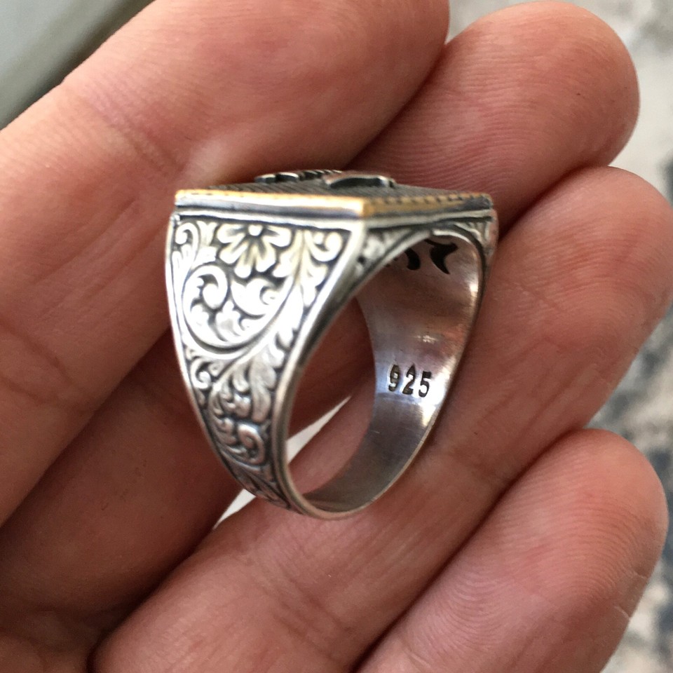 Silver Wolf Ring Turkish Signet 925 Sterling Solid Square Ottoman Mens ...