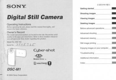 Sony Cyber-Shot Digital Still Camera DSC-M1 Instruction Manual | eBay