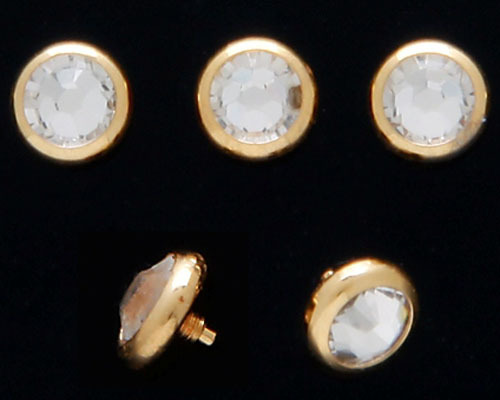 3 Pc 14g 4mm 14K Gold Plated On Surgical Steel W/ Clear CZ Flat Dermal ...
